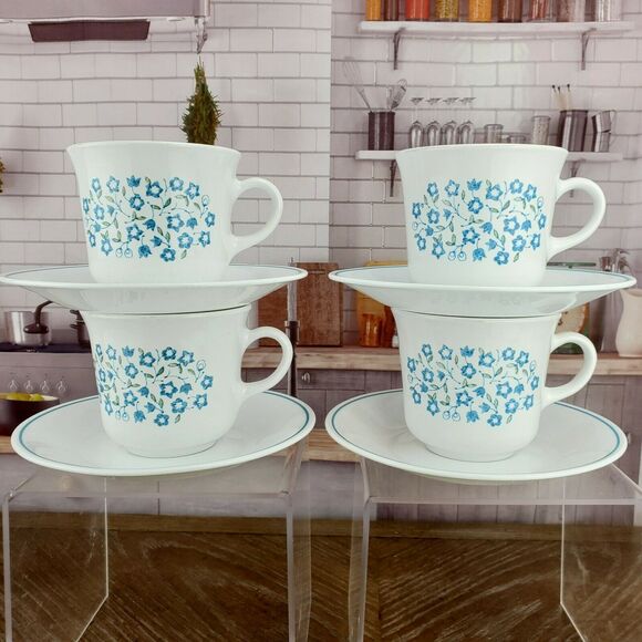 Corelle | Kitchen | Corelle Blue Heather 4 Sets Coffee Cups Saucers ...